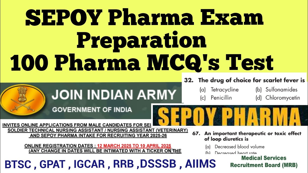 SEPOY Pharma , DSSSB , RRB Pharmacist Exam Preparation /150 MCQs ...