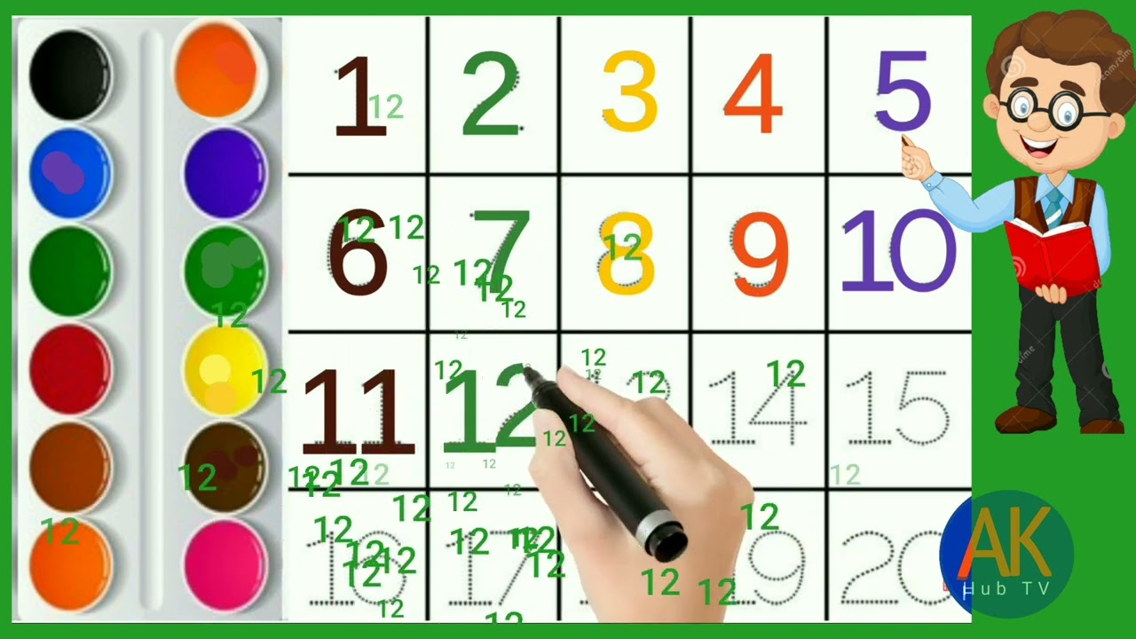 Numbers 1234 for kids | counting numbers from 1 to 20 | tracing 12345 ...