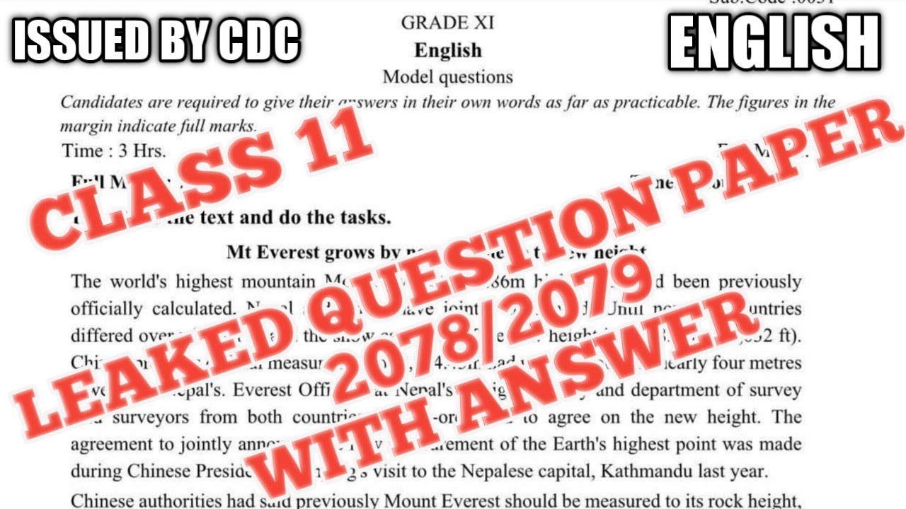 Class 11 English Model Question 2078/2079 With Answer - YouTube
