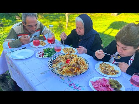 Nənəmin bağında QONAQLIQ 🥰 Özbək Plovu bişirdik 🍖 BANQUET How to make UZBEK PILAF