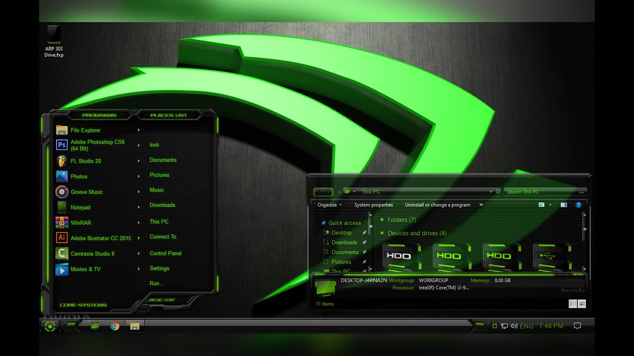 Theme for Windows 10 HUD machine green custom theme - YouTube