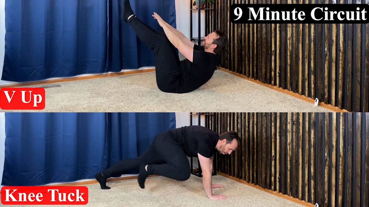 Whole Body Home Workout Plank Knee Tucks Squats V Ups - YouTube