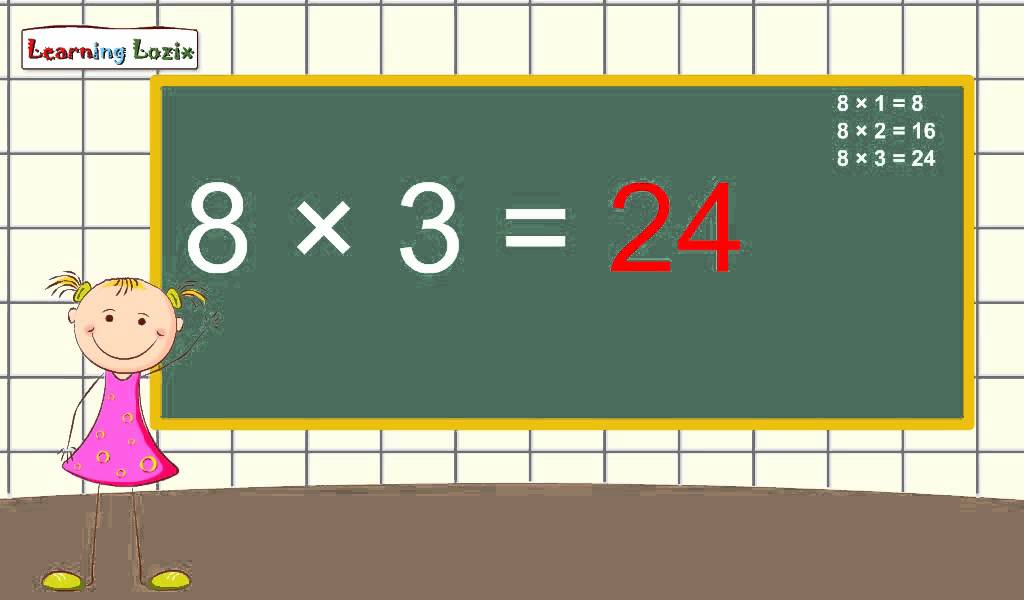 Animated Math Table of 8 for kids - Multiplication Table of 8 - YouTube