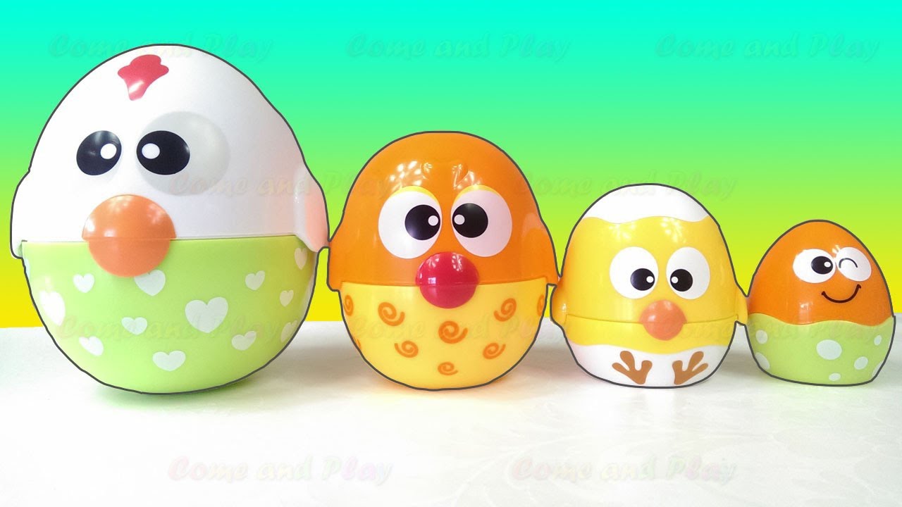 Learn Sizes with Chicken and Eggs Stacking Cups and Surprise Toys - YouTube