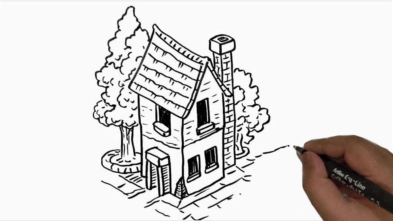 How to Draw a 3d House Easy. 3d House easy line drawing and ...