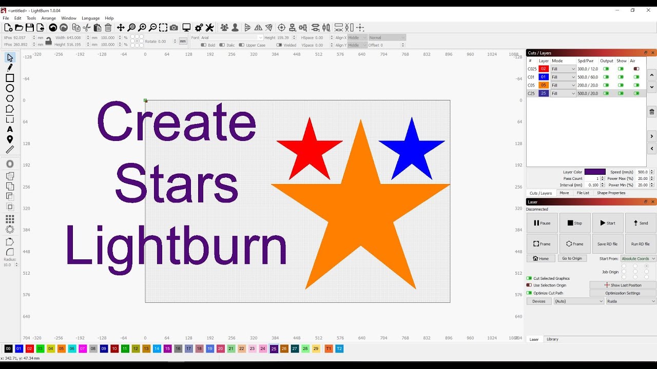 Creating A Star in Lightburn for laser cutting / engraving - YouTube