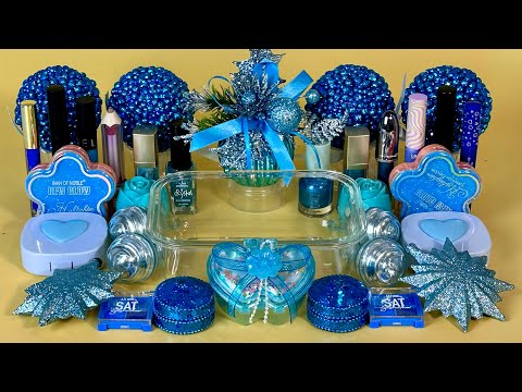 BLUE SLIME. Mixing makeup and glitter into Clear Slime. Satisfying Slime Videos 2160p.