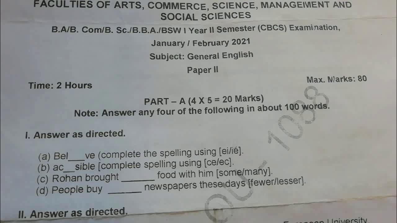 English 2 2nd semester question paper 2021 Osmania University - YouTube