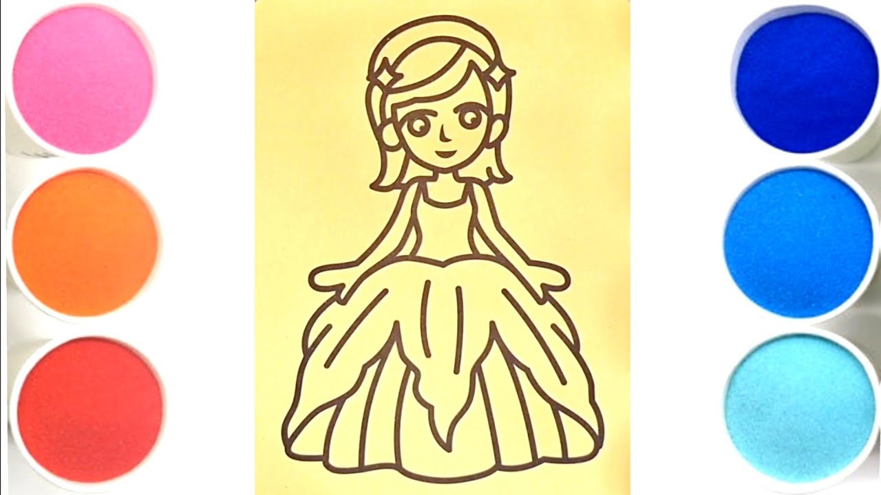 Colored sand painting A Girl with Beautiful Dress how to painting with ...