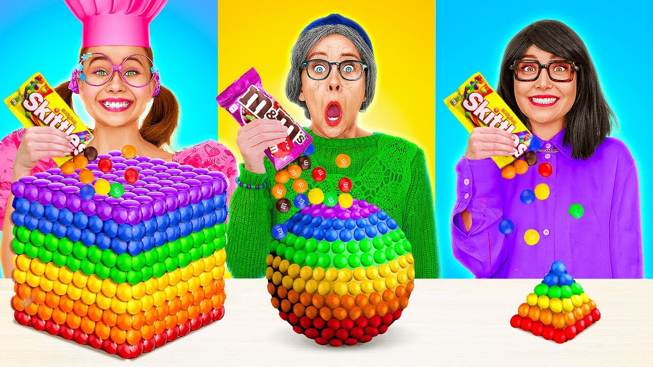 👵ME VS GRANDMA COOKING CHALLENGE 🍪 Geometric Shape Food 🔶 Candy Battle ...