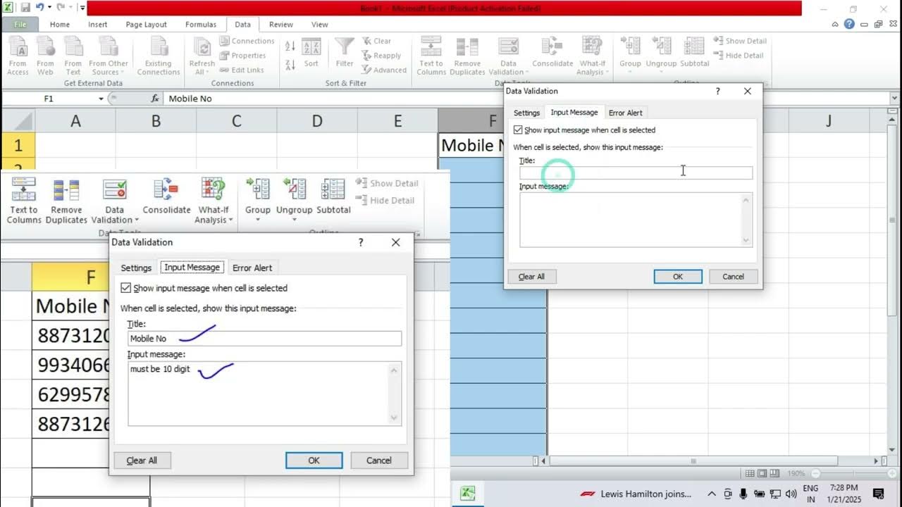 How to set 10 digits mobile number in ms excel - YouTube
