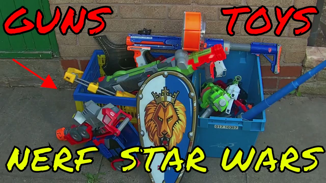 big boxes full of toy guns swords lightsabres knifes toys NERF box of ...