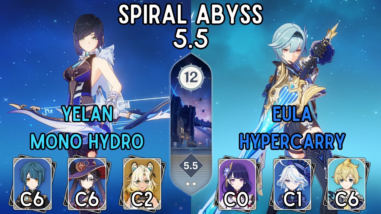 NEW Yelan Mono Hydro & Eula Hypercarry | Spiral Abyss 5.5 | Genshin Impact - YouTube