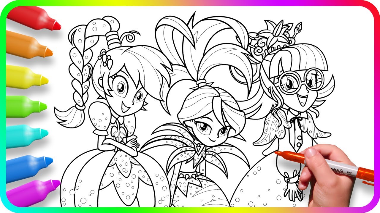 Coloring Pages EQUESTRIA GIRLS costume party. How to color My Little ...