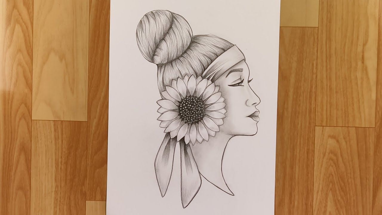 How to draw a girl with flower step by step | Easy girl with flower ...