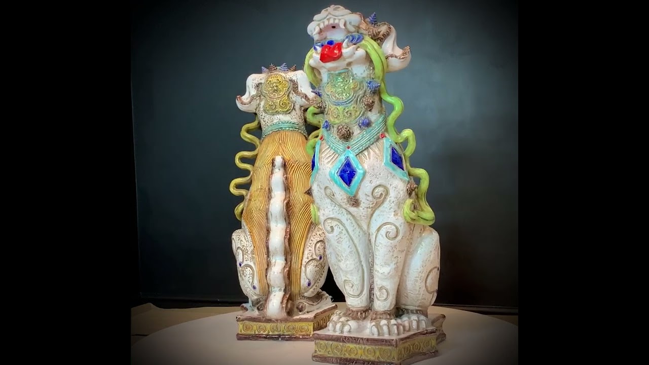 LCT Home Pair of Large Italian Majolica Foo Dogs - YouTube