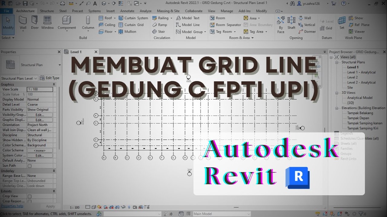 MEMBUAT GRID LINE (GEDUNG C) - AUTODESK REVIT - YouTube