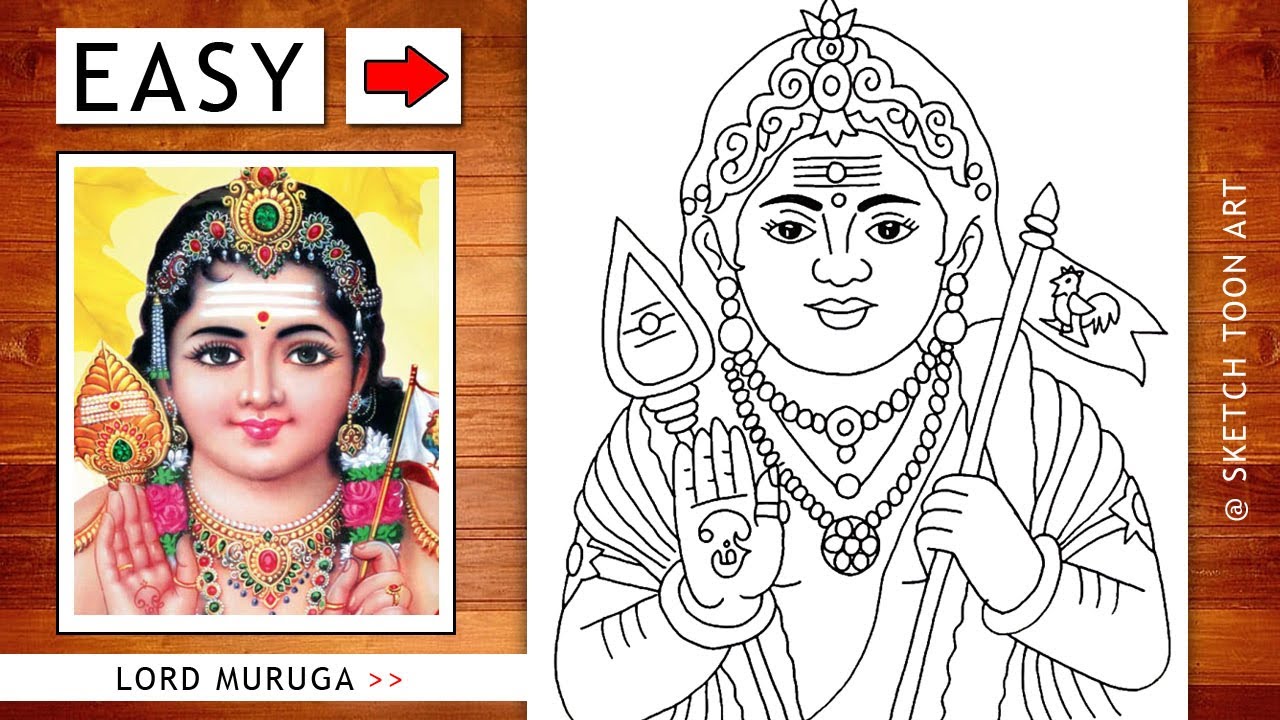 Lord Murugan drawing easy - How to draw lord murugan drawing outline ...