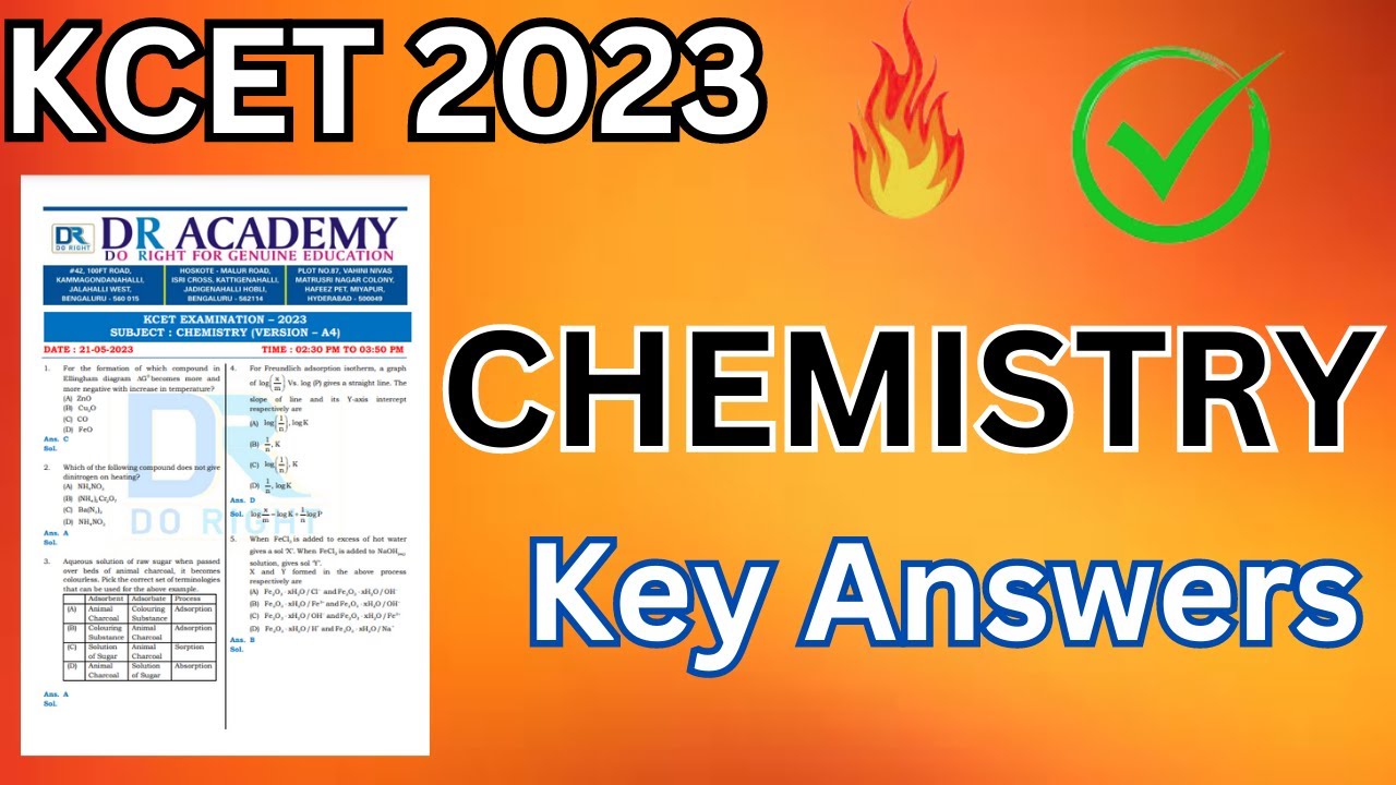 KCET Chemistry Key answers 2023|KCET Key answsers 2023|KCET key answer ...