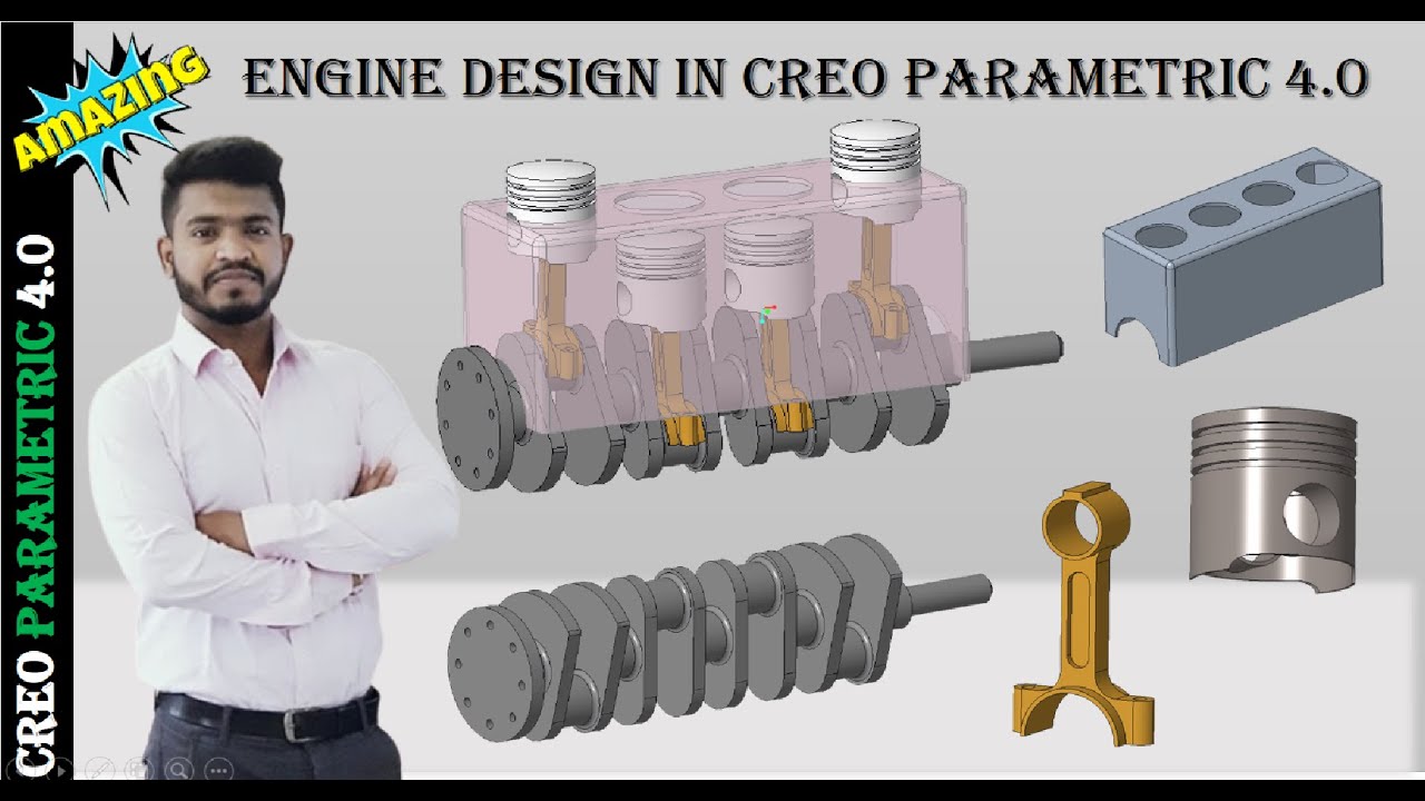 CREO Tutorial || Four-Stroke Engine Design || CREO Parametric 4.0 ...