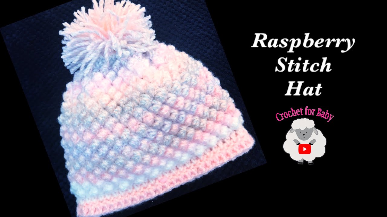 LEFT Handed Raspberry Stitch crochet beanie hat for girls & boys 1 to 6 ...