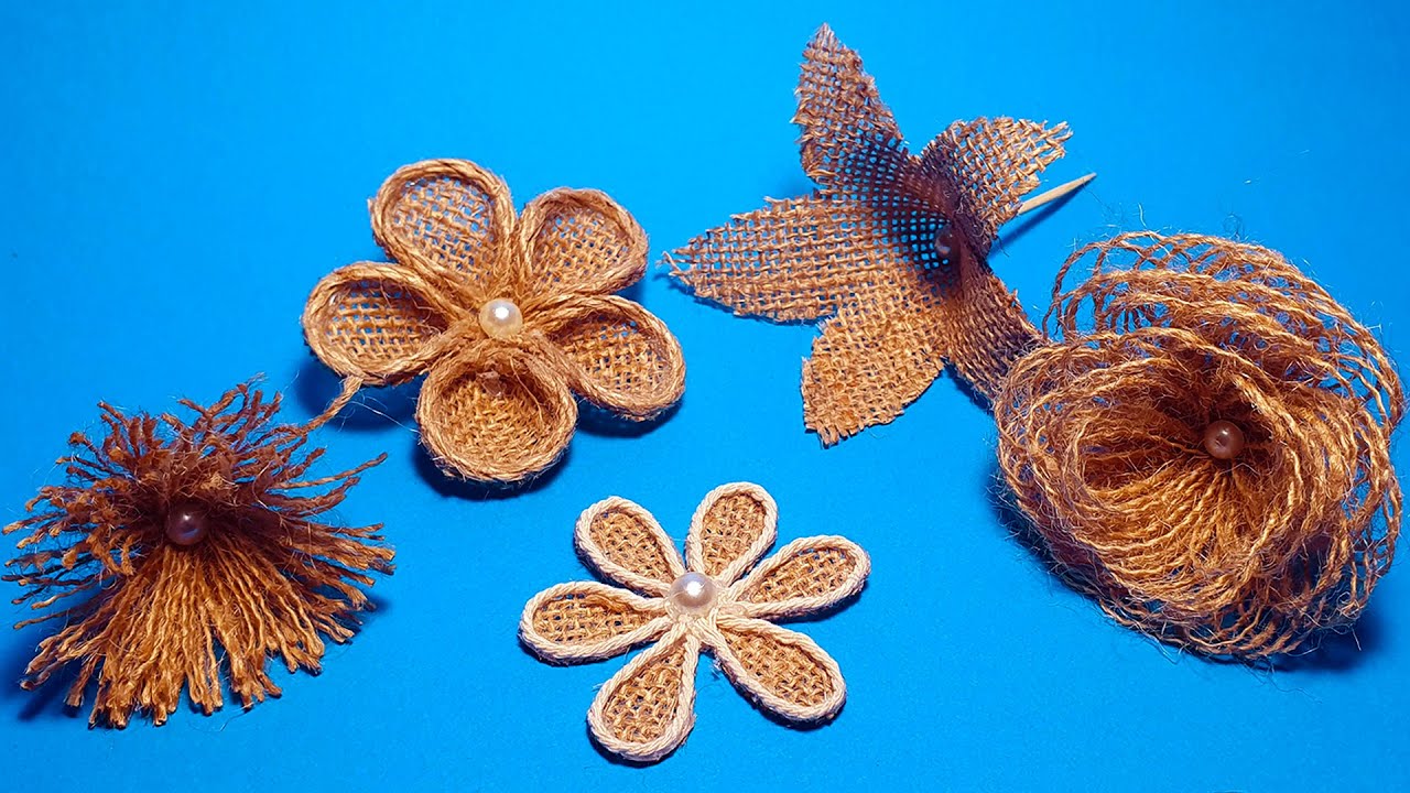 Burlap flowers easy tutorial | 5 diy jute burlap craft ideas - YouTube