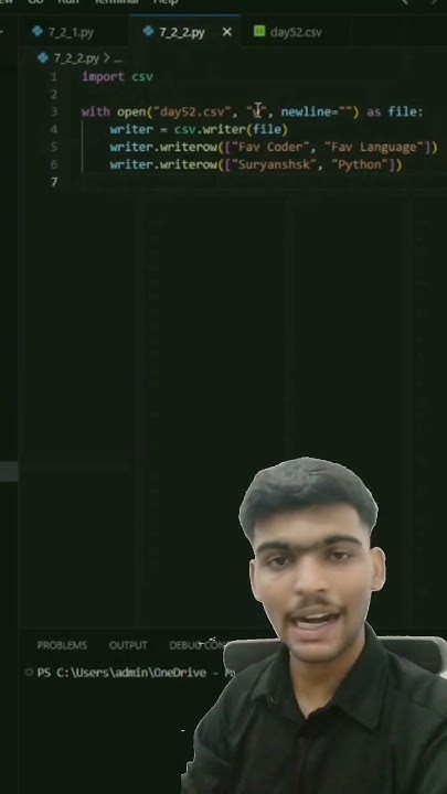 Day 52 of 100 days Python Write Data in CSV #shorts #trending #suryanshsk #python #youtubeshorts ...