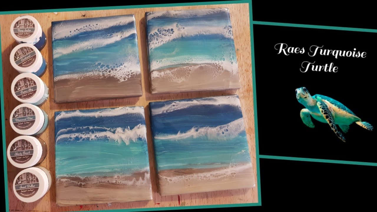 Tile coaster Tutorial, DIY Coasters, Epoxy beach waves, SeaPaints ...