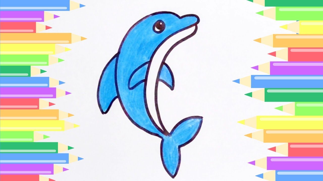 How to draw a Dolphin🐬 Cartoon Dolphin drawing step by step | Kids ...