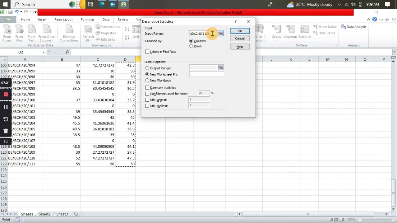 Descriptive Statistics In Excel Using Data Analysis Tools YouTube Descriptive Statistics In Excel Using Data Analysis Tools YouTube
