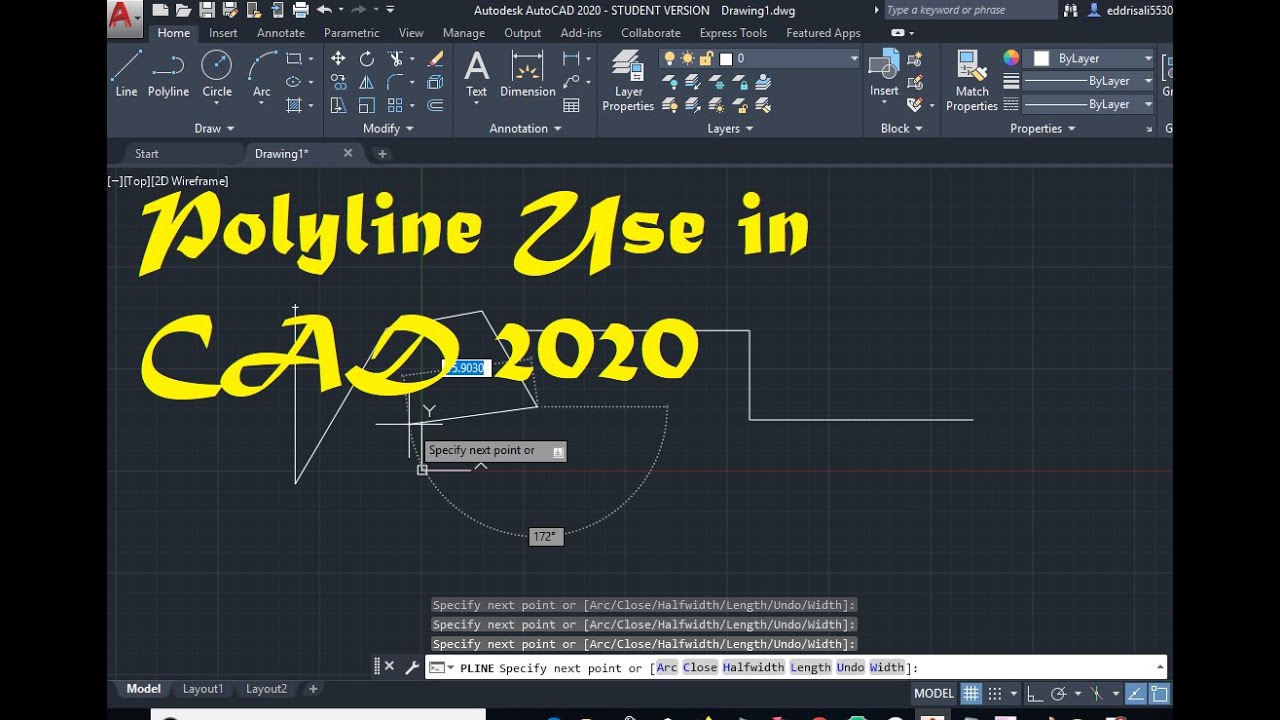 How to use polyline in Auto CAD 2020 - YouTube