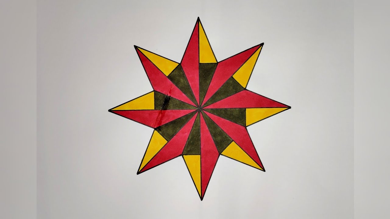 How To Draw Geometric Star Pattern || Pookkalam Design || Simple Star ...