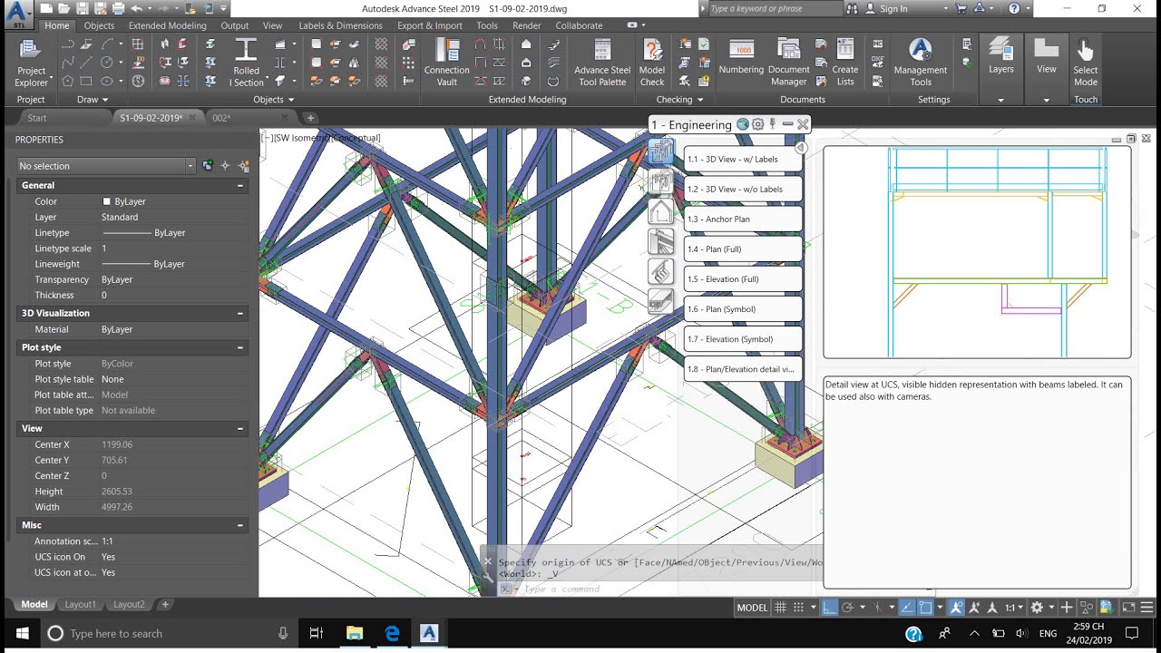 ADVANCE STEEL 2019 TUTORIAL/64/EXPORT 3D VIEW DRAWING WITH LABELS - YouTube
