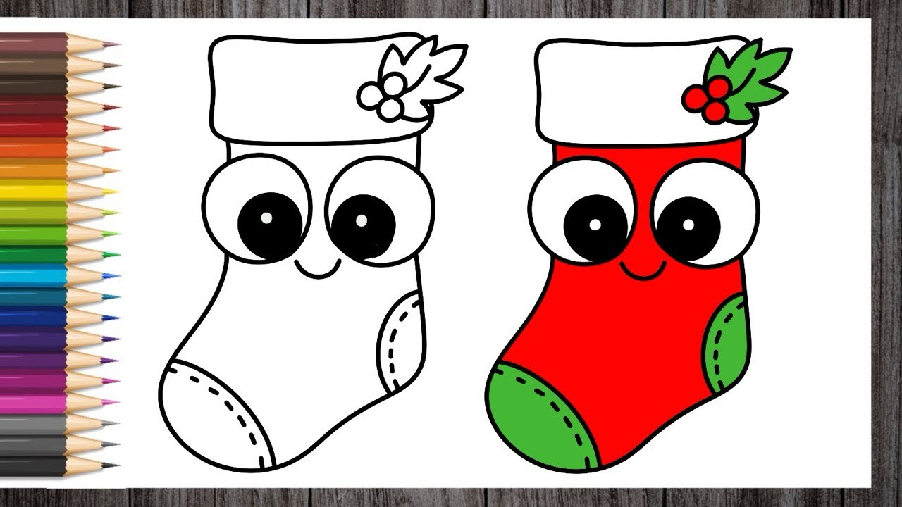 How to Draw Christmas Socks Easy For Kids | Winter Socks Drawing | Cute ...