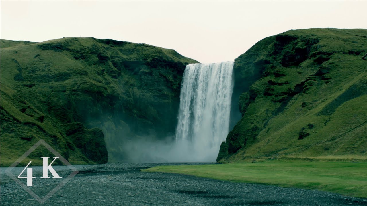 |4K| 10 Hours of Skógafoss Waterfall In The Rain | Skógar, Iceland ...