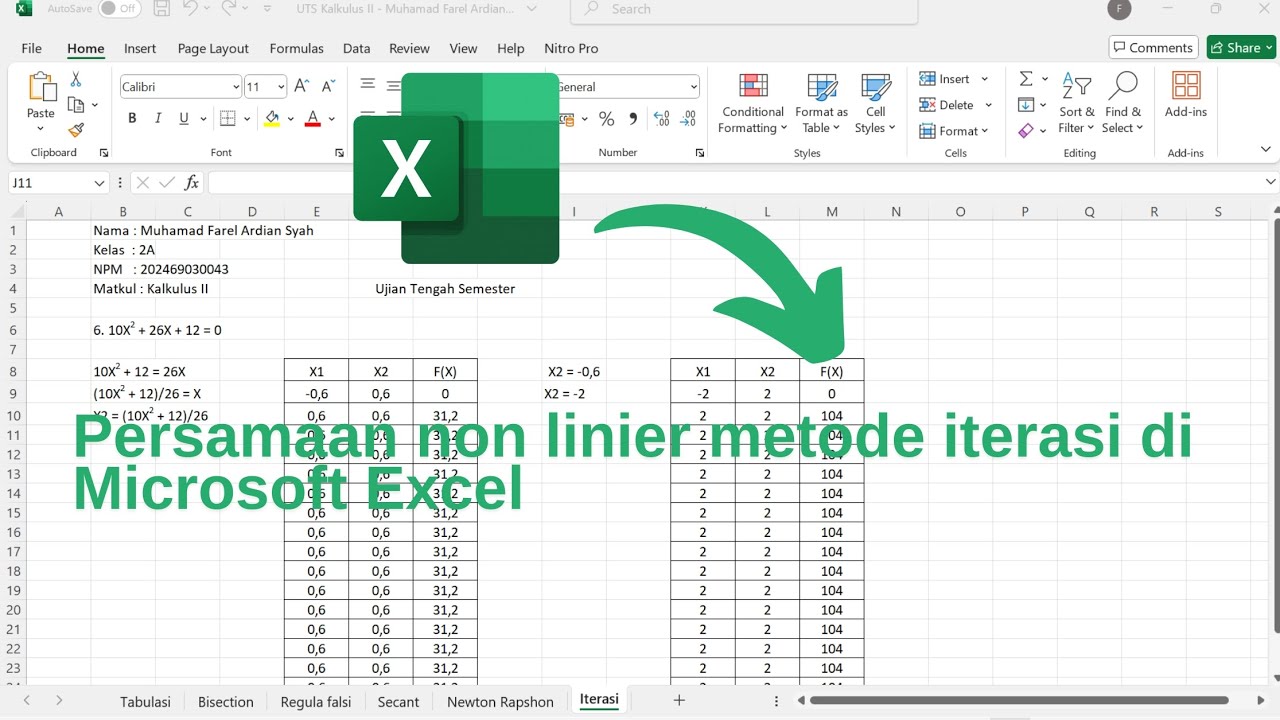 Menyelesaikan persamaan non linier menggunakan metode iterasi di excel ...