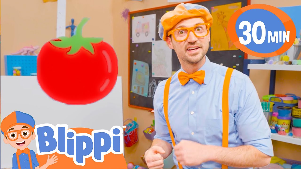 BLIPPI Teaches How To Draw A Tomato | Painting for Kids | Moonbug Art ...