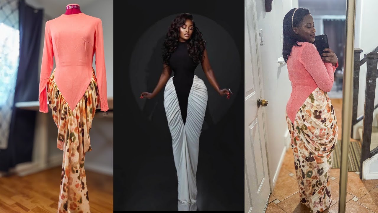 How to cut and sew a deep BASQUE DRESS with RUCHED SKIRT (DETAILED ...