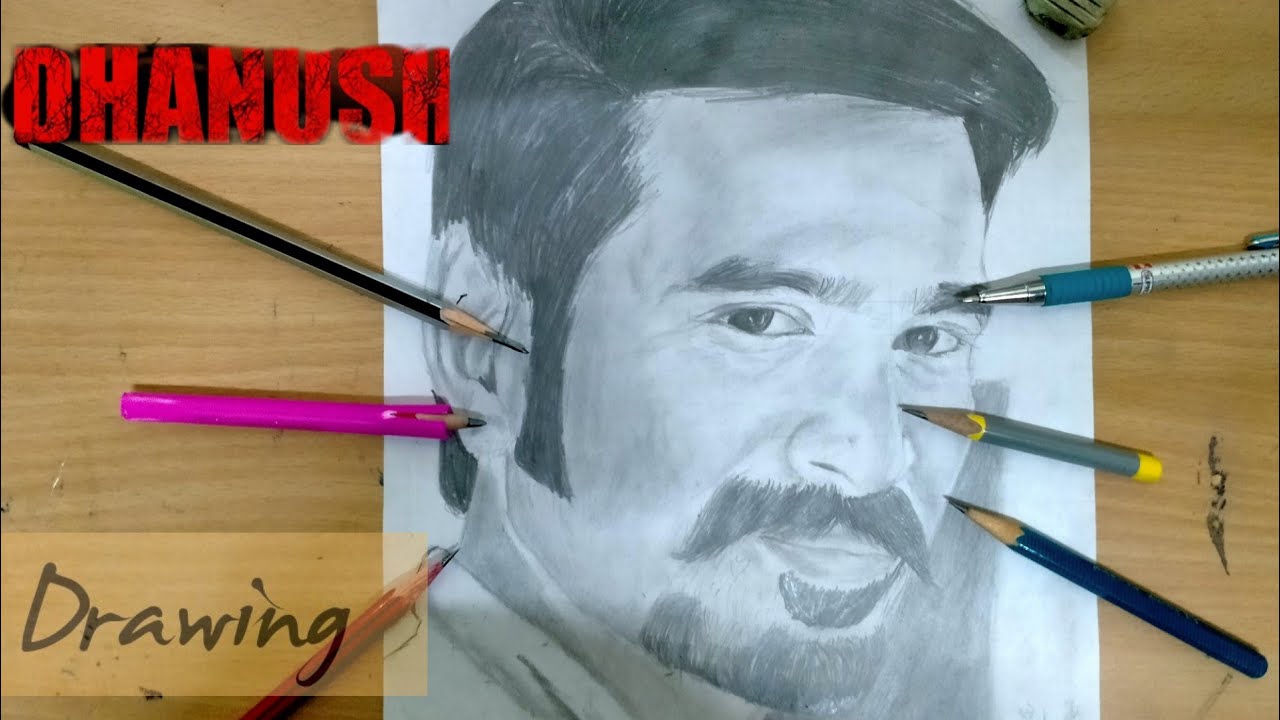 how to draw realistic dhanush /drawing of dhanush - YouTube