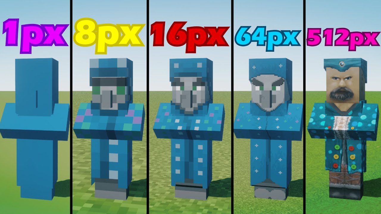 Minecraft in 1px vs 8px vs 16px vs 64px vs 512px compilation - YouTube