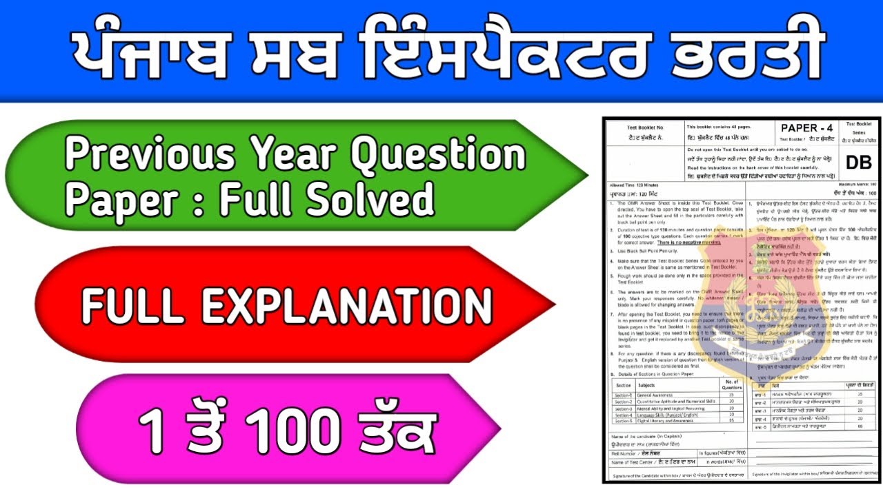 Punjab Sub Inspector Previous Year Paper 2022 | Sub Inspector Syllabus ...