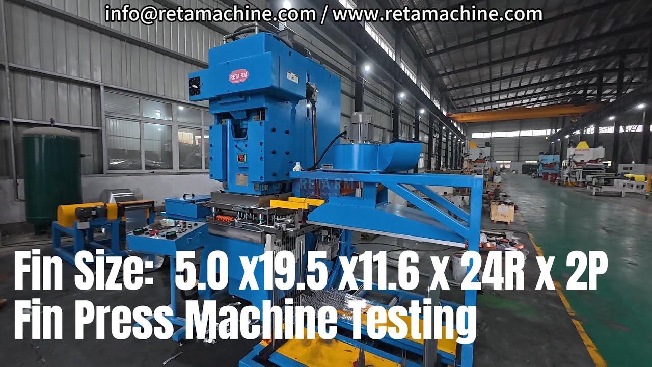 Fin Stamping Machine, testing on Fins 5.0mmx19.5x11.6mmx24Rows - YouTube