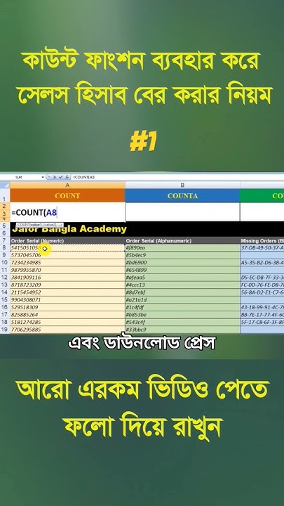 How To Use Count Formulafunction In Microsoft Excel Ms Excel Bangla Tutorial Shorts Youtube