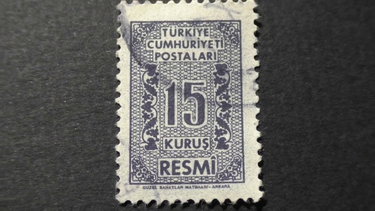 Postage stamp. Türkiye Cumhuriyeti. RESMI. Dark gray floral ornament ...