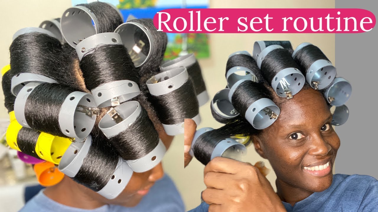 How to roller set on relaxed hair - YouTube