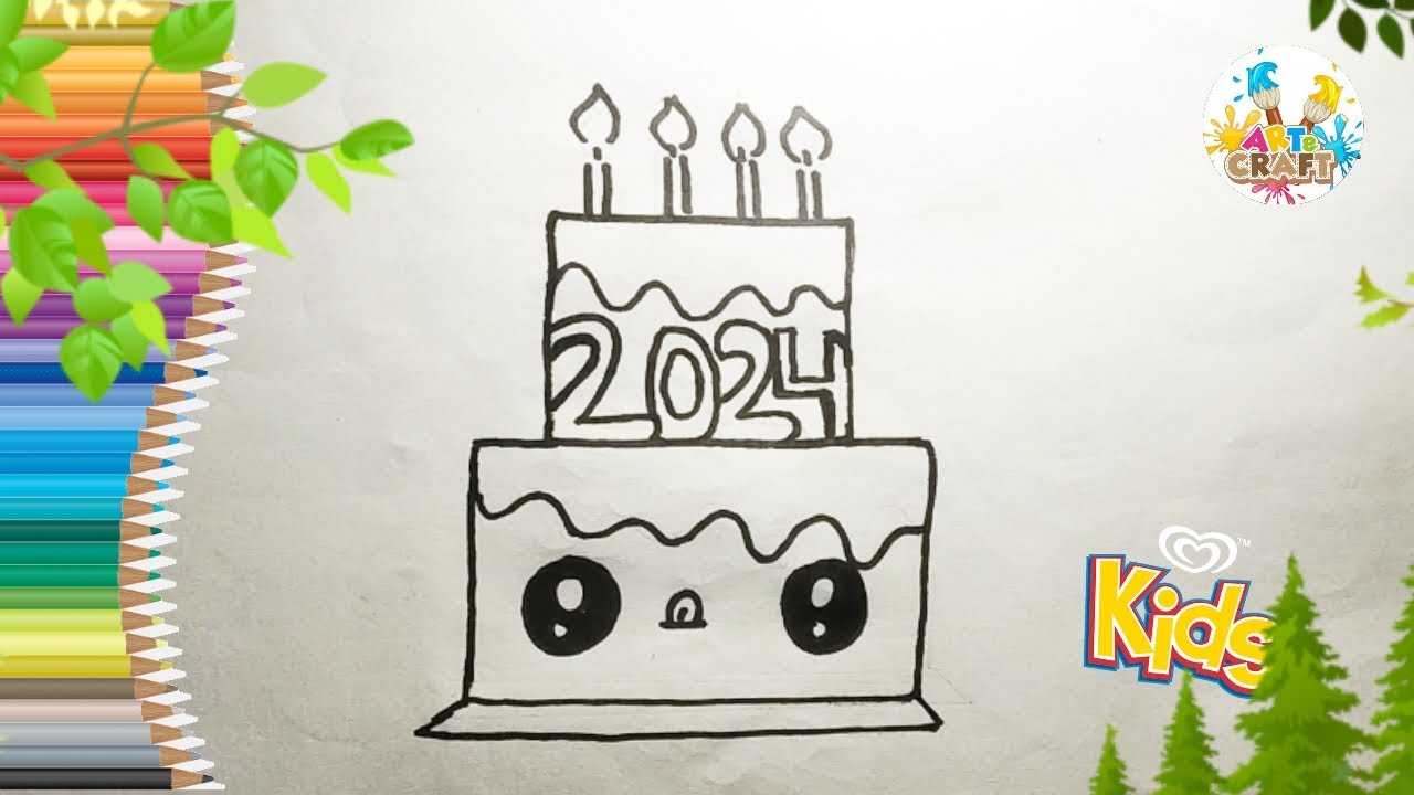 drawing, painting and coloring new year cake for kids and toodles/# ...