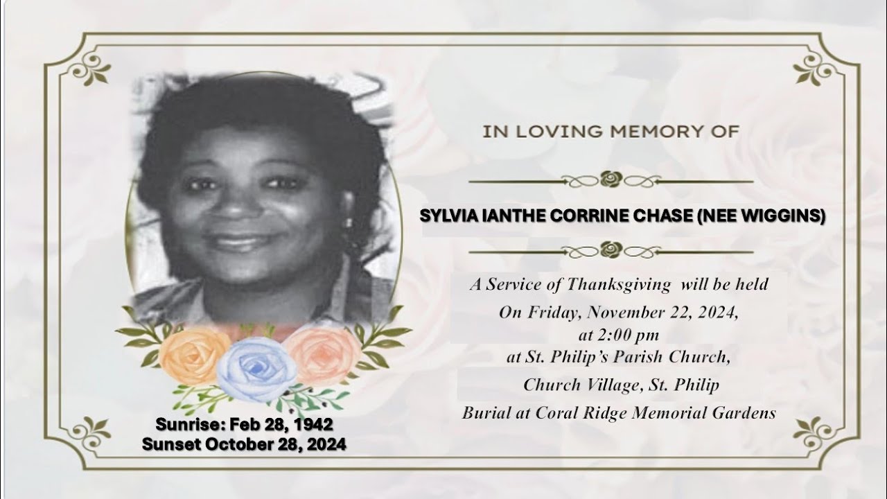 THE FUNERAL SERVICE OF SYLVIA IANTHE CORRINE CHASE (NEE WIGGINS) - YouTube