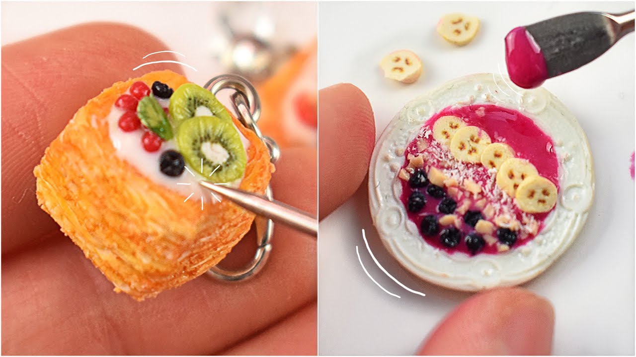7 Polymer Clay Miniature DIY’s | Making of Mini Food 🫐 🍰 ...