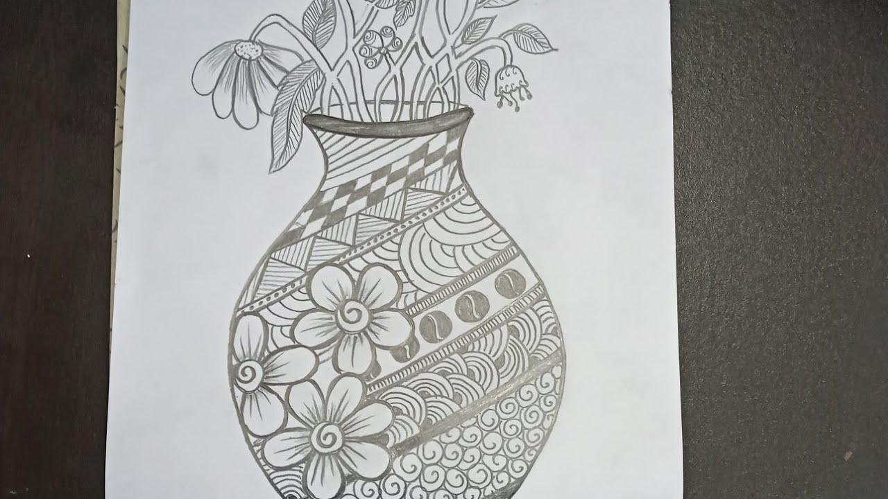 How to draw flower vase || easy and simple flower vase drawing ...