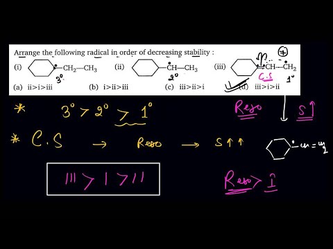 Arrange the following radical in order of deceasing stability? - YouTube